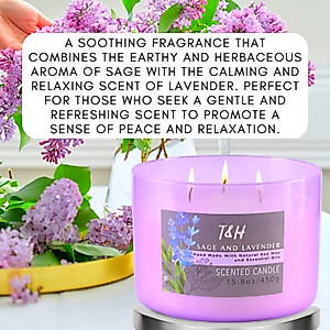 Sage Lavender Scented Candle 3 Wick | Aromatherapy Relaxing & Energy Cleansing Candle with Cedarwood, Clove & Eucalyptus 15.8 oz | Sage Candles for Cleansing House | Large Natural Soy Candles for Home