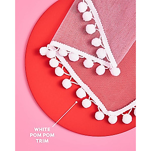 xo, Fetti Bachelorette Party Decorations Veil - White Flower Pom Pom Veil | Bridal Shower | Bride to Be Gift + Engagement Decorations