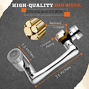 1080°+ 360° Swivel Faucet Extender, 1440° Degree Rotatable Faucet Aerator Splash Filter With 2 Water Outlet Modes. Brass Multifunction Bathroom Kitchen Sink Faucet Attachment For Washing Eye/Hair/Face