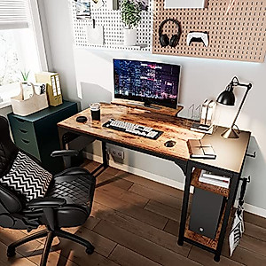 47 Inch Rustic Brown Home Office Computer Desk with Monitor Stand Storage Shelves, Work Study Writing PC Gaming Table Large Workstation Sturdy Black Metal Frame Dual Pegboard Organizers & Accessories