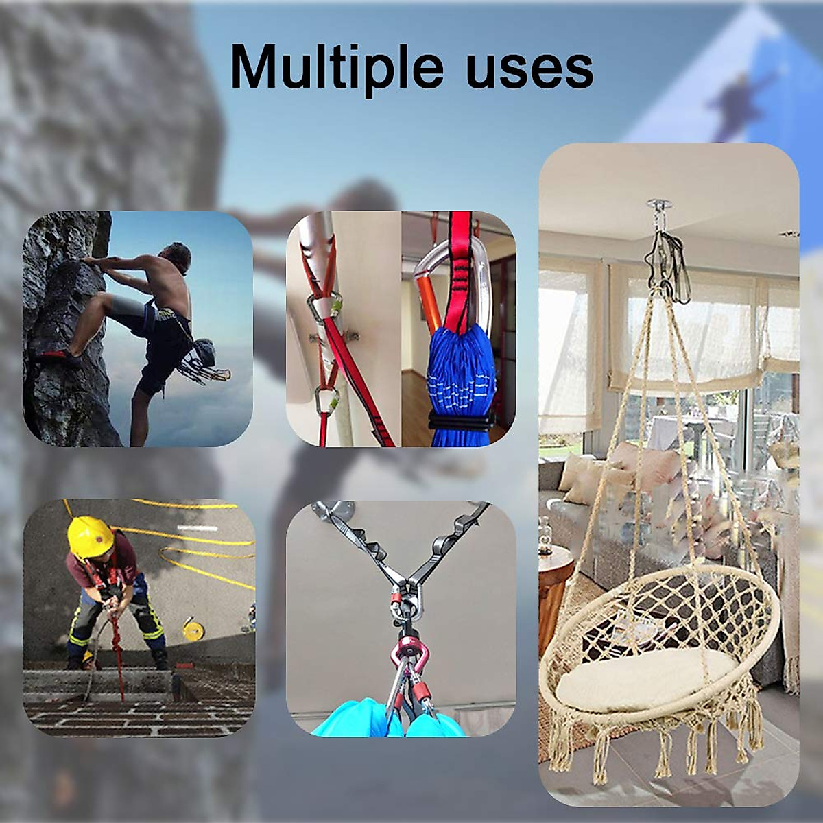 FOSER 2pcs Yoga Hammock Extension Strap Yoga Extender Strap Daisy Chain Fitness Pilates Stretch Belt Exercise Extend Strap Band (GRAY)