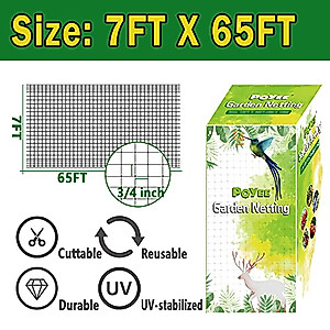 POYEE Garden Netting - 7 x 65 FT Heavy Duty Garden Net for Vegetables and Fruit Trees