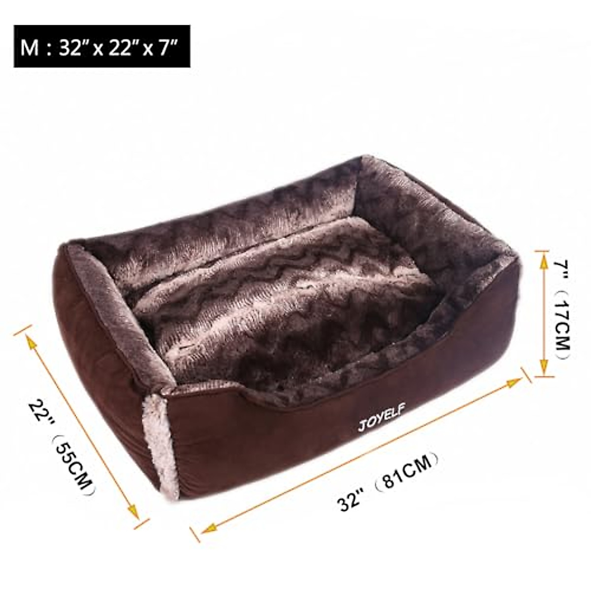 JOYELF Medium Dog Bed with Washable Removable Cover, Rectangle Soft Calming Cat Bed & Sofa, Plush Warming Pet Bed Furniture for Puppy Dogs & Cats with Squeaker Toys as Gift