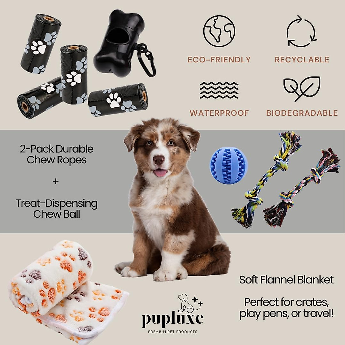 PupLuxe Puppy Starter Kit | Black 22 Piece Puppy Kit Great for Dog Training Kit | A Great Welcome Puppy Gift | New Puppy Kit Great for First Time Owners and Experience Owners | New Dog Bundle