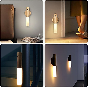 Upgraded Magnetic Rechargeable Wall Sconce, Motion Sensor Battery Powered Wooden Night Light, Cabinet Light Torch Light for Wall Hallway Wardrobe Stairwell Cabinet Kitchen etc (Black Walnut, 1 pcs)