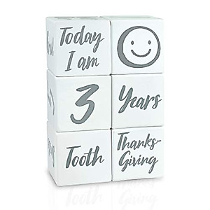 I'm Solid Wood Weekly Monthly Yearly Baby Milestone Age Blocks, Gender Neutral, Newborn Gifts & Keepsakes for Picture Props (6 Pcs/White)