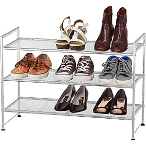 Simple Houseware 3-Tier Stackable Shoe Shelves Storage Utility Rack, Silver