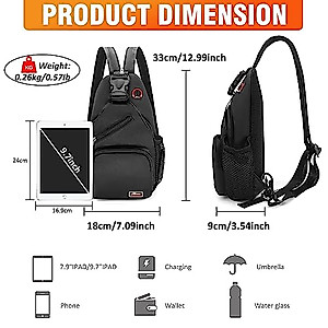 Afreter Crossbody Sling Backpack Men and Women Sling Bag Shoulder Backpack Travel Hiking Chest Bag Daypack (Black)