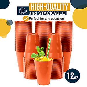 Exquisite 12 oz Orange Plastic Cups For Party 50 Pack | Orange Disposable Cups | Orange Party Cups Disposable | Plastic Party Cups Orange | 12 oz Plastic Cups Disposable | Plastic Drinking Cups