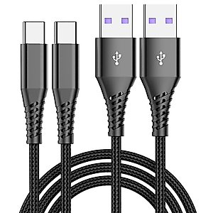 [2-Pack, 6ft] USB Type C Cable 3A Fast Charging, Nylon Braided USB A to USB C Charger Cord Compatible with Samsung Galaxy A10e A20 A20E A51, S20 S10 S9 S8 Plus S10E, Note 20 10 9 8, Moto G7 G8