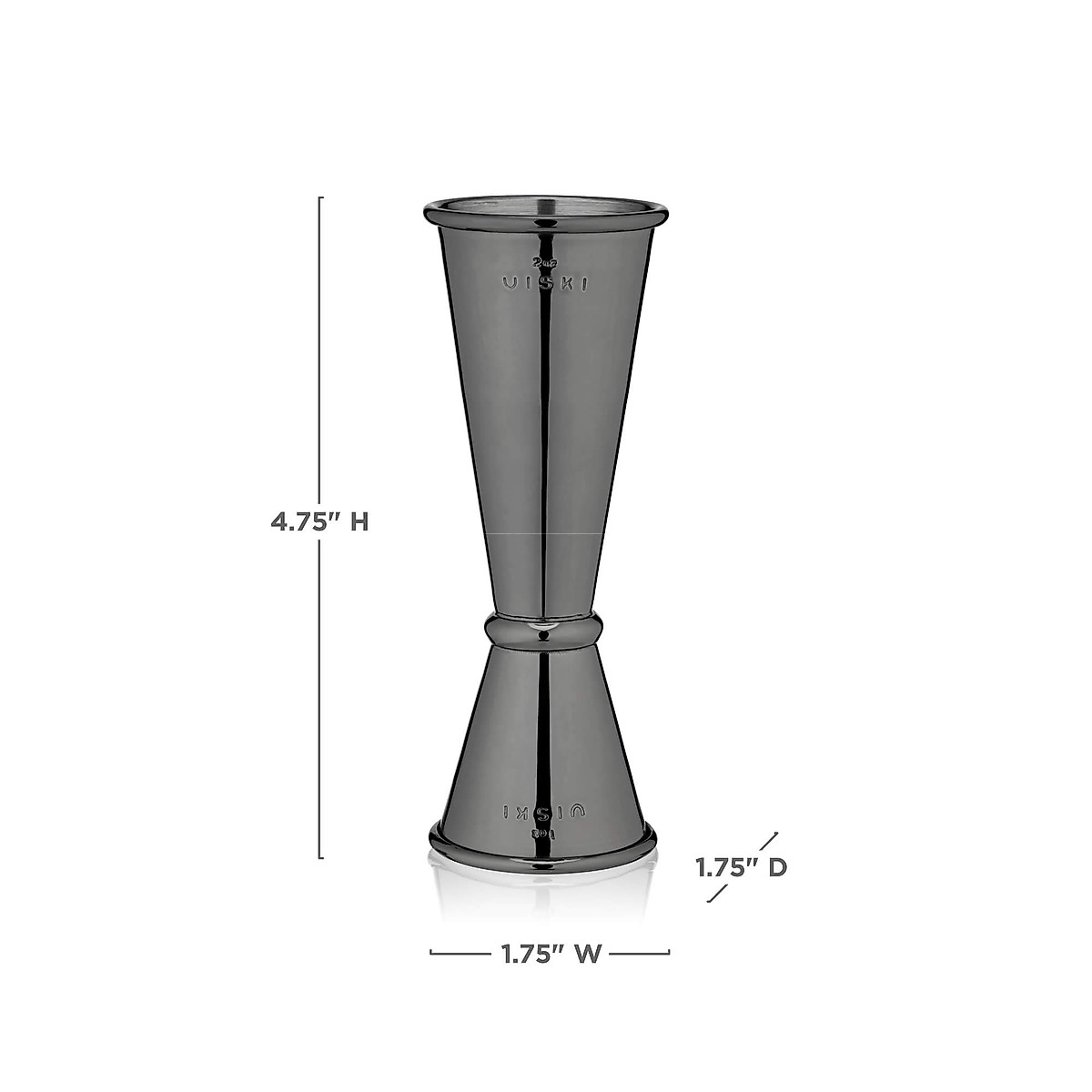 Viski Japanese Style Double Jigger for Cocktails, Bar Kit Essential, 1oz and 2oz with Interior Measurements, Stainless Steel with Gunmetal Finish,Black