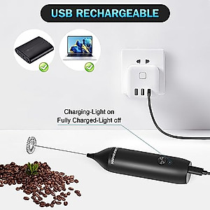 LUUKMONDE Milk Frother Handheld with USB Type-C Rechargeable, Electric Drink Mixer with Stainless Steel Whisk, 14000RPM Motor Foam Maker for Latte, Matcha Tea, Cappuccino, Hot Chocolate, Black