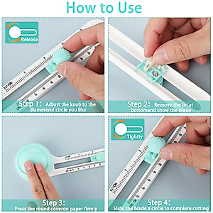 Andibro Circle Cutter for Crafts, Adjustable Circle Paper Cutter, Paper Trimmer with 3 Replaceable Blades Rotary Circle Maker Circular Cutting Scrapbooking Tool for Art DIY Crafts 3.9-12.6in (Green)