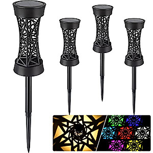 ASFSKY Solar Pathway Lights Outdoor Waterproof with 2 LEDs Warm White and Color Changing Project Beautiful Pattern On The Ground Light The Way for Yard Garden Path Walkway Decorative