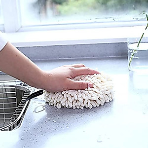 3Pcs Chenille Hand Towels Soft Absorbent Microfiber Hanging Hand Ball Drying Towels Wipe Hand Towel Fast Drying Cleaning Cloth for Kitchen Bathroom White Grey Blue