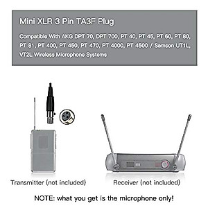 J K MIC-J 044 Lapel Microphone Lavalier Microphone Compatible with AKG SAMSON Wireless Transmitter - Mini XLR TA3F Plug