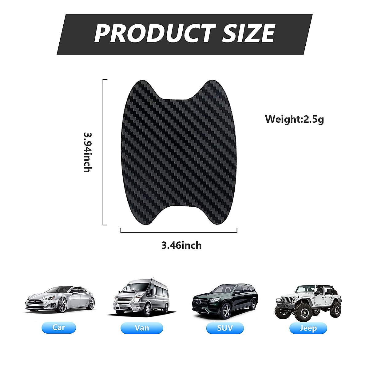 Kewucn 4PCS Car Door Handle Sticker, Carbon Fiber Auto Door Side Handle Protective Films, Anti-Scratch Vehicle Door Cup Protector, Universal Exterior Accessories for Most Cars (Black)