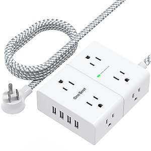 Power Strip Surge Protector with USB, 8 Widely Outlets 4 USB Ports 6Ft Extension Cord Flat Plug, 3 Sided Wall Outlet Extender Desktop Charging Station for Home Office Travel Dorm, 1080J