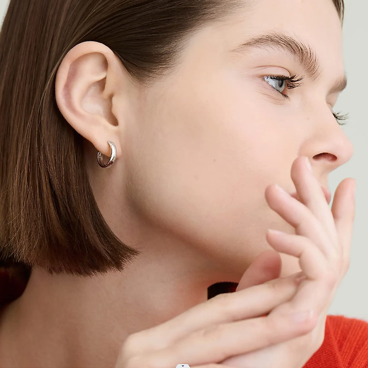 Milacolato Sterling Silver Hoop Earrings for Women 14K Vermeil White Gold Plated 3mm Chunky Gold Hoops Earrings Bold Huggie Small Medium Hoop Earrings 18mm