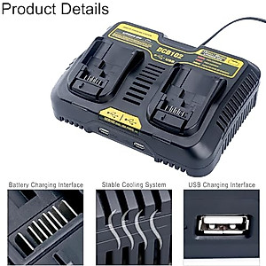 DCB102BP 2-Ports Battery Charger Replace for 12V/20V MAX Jobsite Charging Station DCB102 DCB101 DCB105 DCB112 DCB107 Lithium Battery DCB203 DCB204 DCB206 DCB606 Power Tools