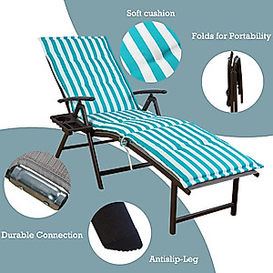 Kozyard Cozy Aluminum Reclining Lounge Chair for Beach, Yard, Pool, Deck, Patio - Outdoor Chaise Lounge with Drink Holder Weather Free Adjustable Assemble-Free Blue Strip Cushion