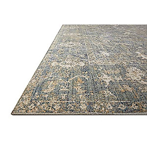 Loloi Chris Loves Julia Rosemarie 7'-10" x 10' Area Rug in Sand/Lagoon - Classic No-Shed Area Rug, Soft Living Room Rug, Antique Inspired Modern Rug for Living Area, Bedroom, Dining Room