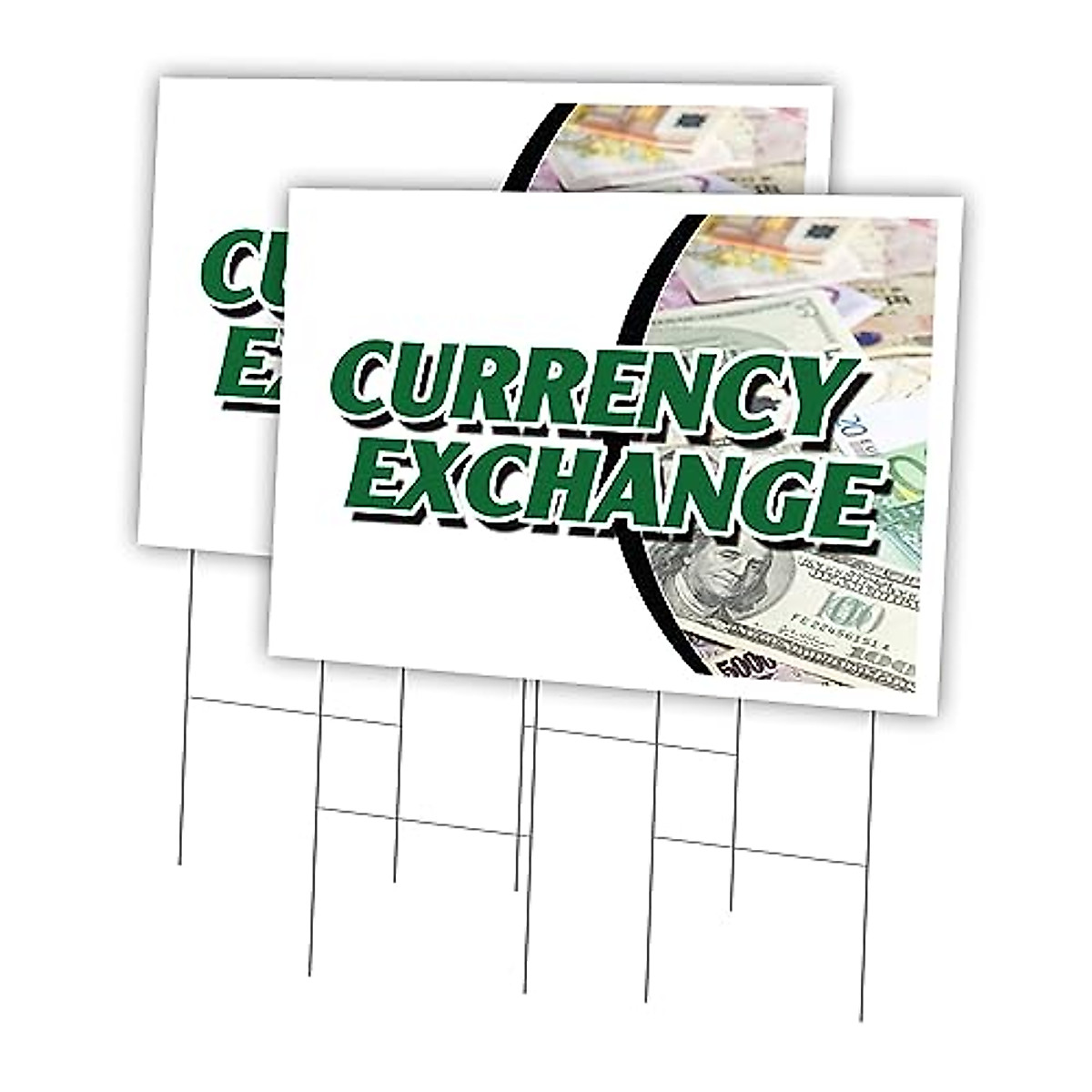 Currency Exchange 2 Pack of 24" x 36" Yard Sign & Stake | Advertise Your Business | Stake Included Image On Front Only | Made in The USA