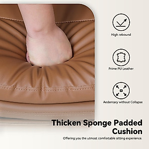 ELECWISH Criss Cross Chair, Armless Cross Legged Desk Chair No Wheels, PU Leather Applesauce Office Chair Wide Padded Home Office Chair with Headrest&Footrest for Bedroom, Living Room(Brown)