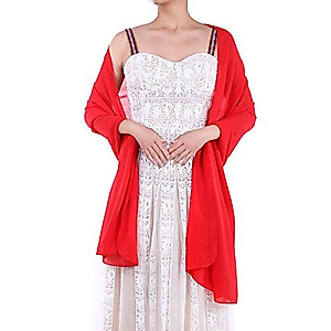 WILLBOND Womens Shawl Chiffon Bridal Evening Soft Wrap Scarf, Chiffon Scarf Ribbon Scarf Satin Scarf for Evening Dresses(L,Red)