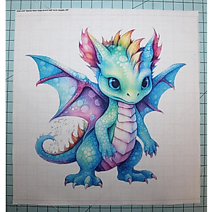 Fabric Panel 8"x8" Baby Dragon 100% Cotton Quilting Panel Square AM1418