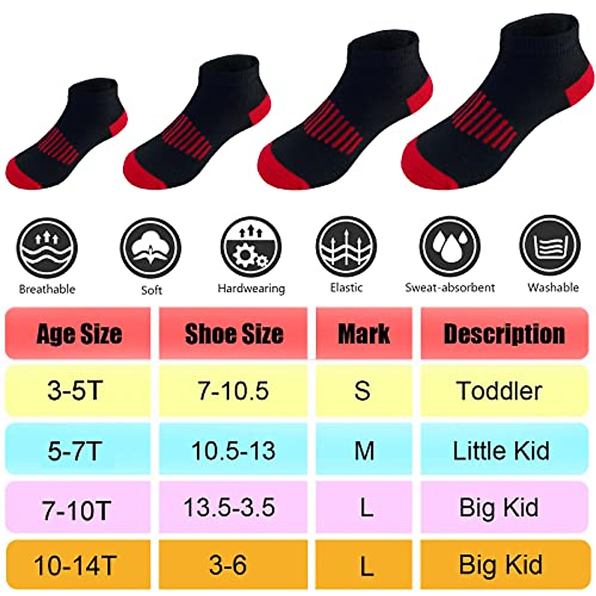 Tsmollyu Boy Socks 24 Pairs Half Cushioned Low Cut Socks Ankle Athletic Cotton Socks For Little Big Kids Age 3-10(7-10 Years)