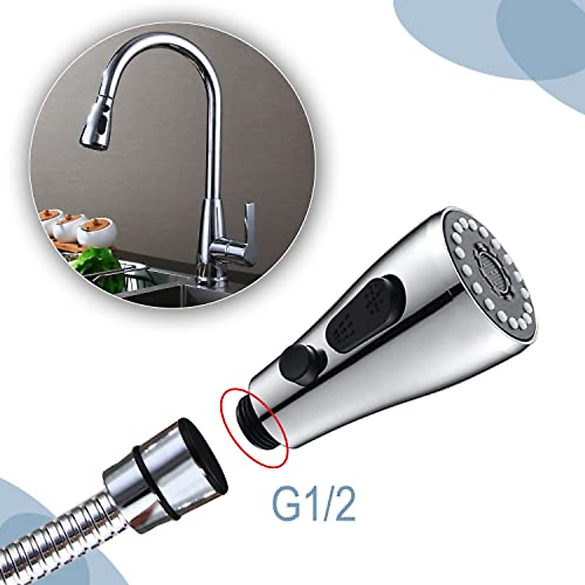 BANGPU Pull Out Faucet Sprayer Head Replacement 3 Function Kitchen Bathroom Sink Facuets Spray Nozzle Part Pull Down Spray Head for Kitchen Sink Faucets, Chrome Polished