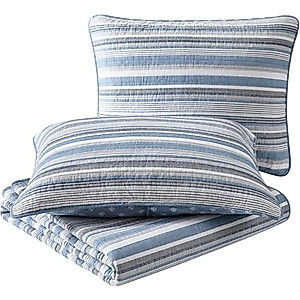 Nautica Quilt Set All Season Cotton Bedding with Matching Sham, Lightweight & Reversible, Queen, Jettison Grey/Blue/White
