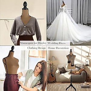 HOMBOUR Dress Form Mannequin Torso, Female Sewing Manikin Body, Pinnable Dressmaker Form with Wooden Tripod Base Stand for Display, Clothing Design, Dark Brown