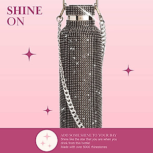 Paris Hilton Diamond Bling Water Bottle With Lid And Removable Carrying Strap, Stainless Steel Vacuum Insulated, Bedazzled With Over 5000 Rhinestones, 25-Ounce, Black