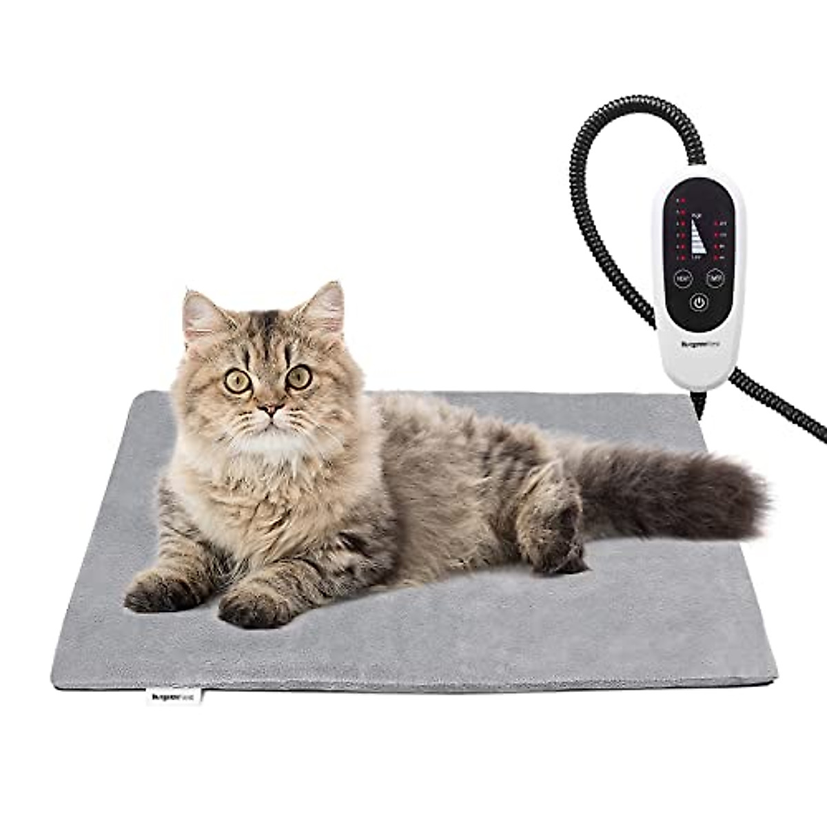 BurgeonNest Heated Cat Bed, Pet Heating Pad with Timer, 18" x 16" Upgraded Electric Heated Dog Bed with Temperature Adjustable Heated Pet Mat Warmer Blanket Auto Power-Off