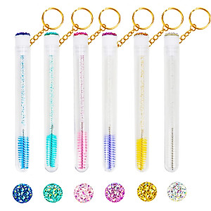48 Pieces Disposable Mascara Wands Set,Include 24 pcs Disposable Crystal Lash Spoolies Brush and 24 Pieces Reusable Diamond keychain Empty Eyelash Brush Tubes for Women Girls Makeup Brush Kit