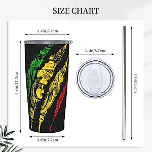 VKKOEWL Lion of Judah King Rasta Reggae Jamaica Stainless Steel Insulated Tumbler 20 Oz Travel Water Bottle Coffee Mug Drink Cup With Lid Straw