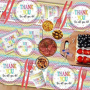 142Pcs Thanksgiving Paper Plates and Napkins Sets Thank You Party Decorations We Appreciate You Plates and Napkins Set with Cups Tablecloth and Banner Appreciation for Employee Teacher Doctor Parents