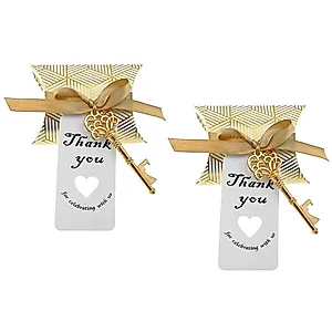 50pcs Skeleton Key Bottle Opener Wedding Party Favor Souvenir Gift with Candy Box and Ribbon(Gold)