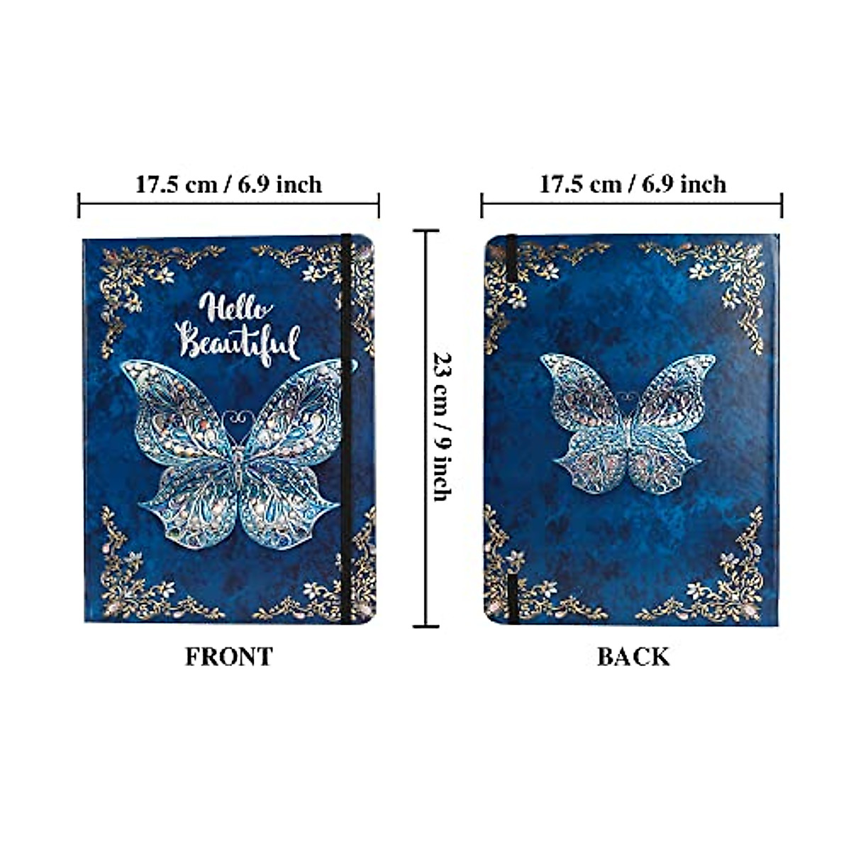 Ruled Journal Notebook, B5 3D Butterfly Embossed Hardcover Writing Journal with Elastic Closure Band, 192 Pages Lined Paper for School, Office, Home, 9" X 6.9" (Blue)