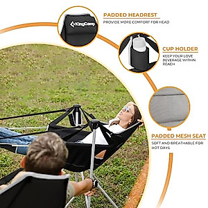 KingCamp Hammock Camping Chair, Aluminum Alloy Adjustable Back Swing Chair Hold Up to 300lbs, Folding Rocking Chair with Removable Footrest Pillow Cup Holder for Adults Outdoor Travel Beach Lawn