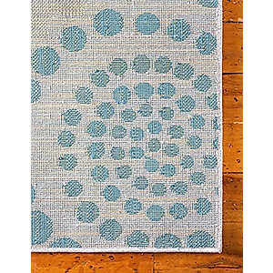 Unique Loom Modern Collection Geometric, Contemporary, Circles, Swirls, High-Low Pile, Indoor and Outdoor Area Rug, 7 ft x 10 ft, Ivory/Teal