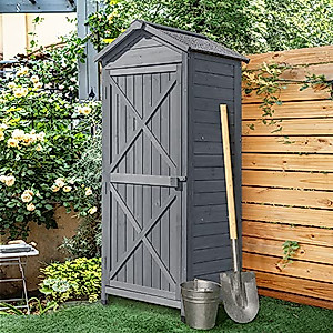 GLORHOME Outdoor Wooden Storage Sheds Tool Organizer Patio Garden Storage Cabinet Fir Wood Lockers with Workstation, Gray