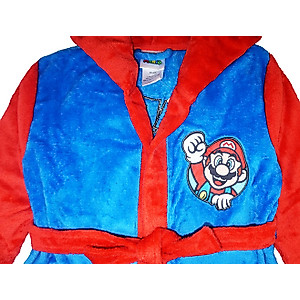 Super Mario Little/Big Boys' Soft Hooded Fleece Sleepwear Bathrobe - Plush Robe for Kids, Mario, 6/7
