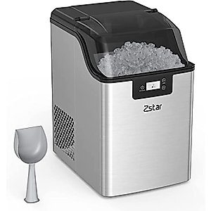 Nugget Ice Maker Countertop with Soft Chewable Ice, Zstar 10,000pcs/44Lbs/Day, Portable Ice Machine with Ice Scoop, Self-Cleaning and Timer Function, Ice Maker with Ice Basket for Kitchen Office