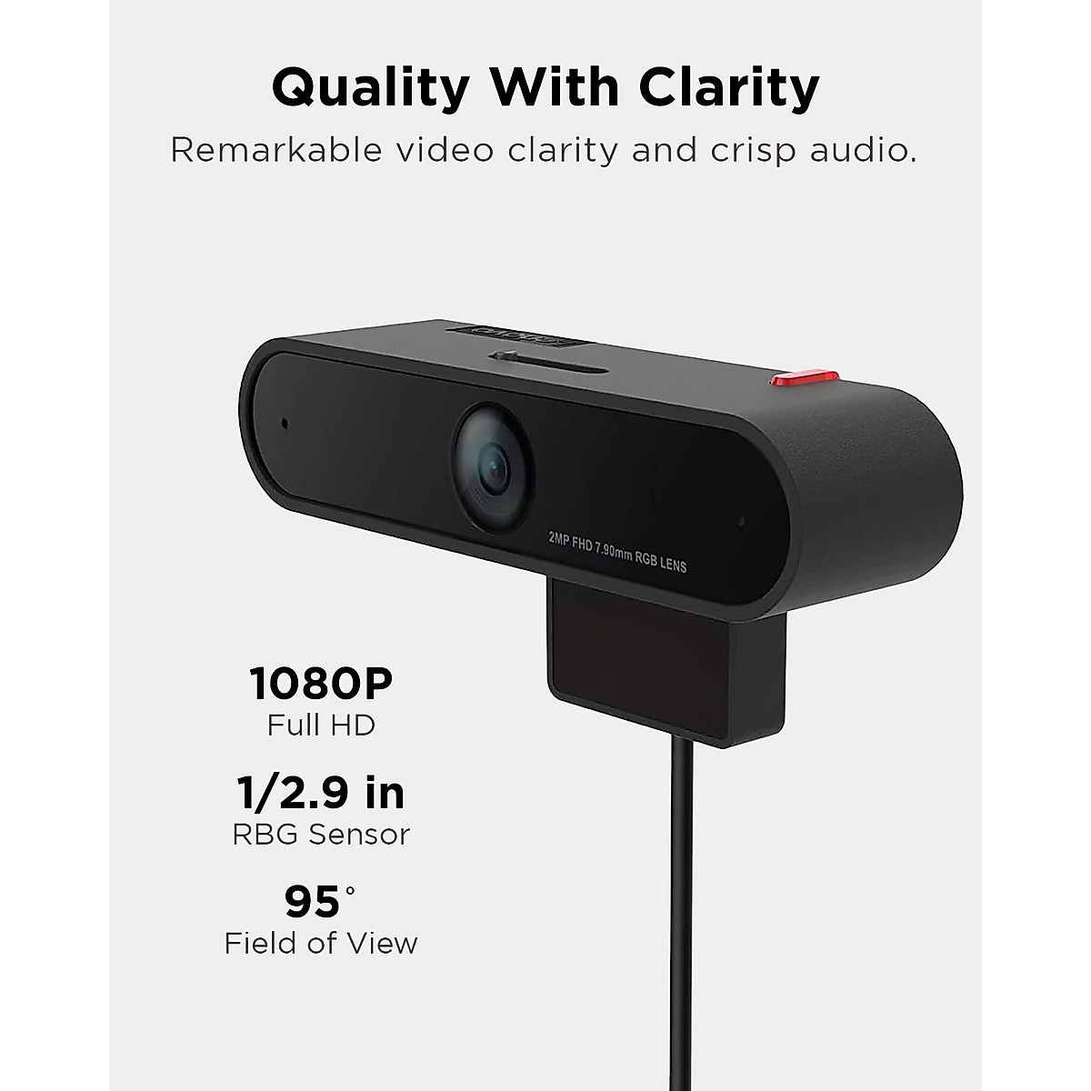 Lenovo HD 1080p Webcam (LC50) - Monitor Camera with 90° Wide Angle, Dual Microphones & Smart Video Capture – Magnetic Desktop Cam w/ Privacy Shutter & Light for Virtual Class, Meetings & Conferences