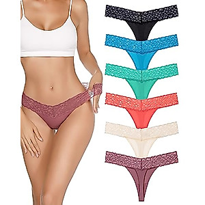 UGDUCK Lace Thongs for Women, Seamless Thong Underwear Women Lace Panties No Show Thongs for Women 6 Pack Multicolor