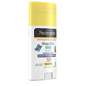 Neutrogena Sheer Zinc Oxide Kids Mineral Sunscreen Stick, Broad Spectrum SPF 50+ & UVA/UVB Protection & Water Resistant with Residue-Free, No-Mess Application, Oil- & Paraben-Free, 1.5 oz