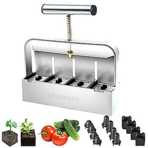 Upgraded Genuine Soil Block Maker, Handheld Seeding Soil Blocker, Soil Blocking Tool, Quad Soil Blocker – Come with 12Pcs of Seed Pins